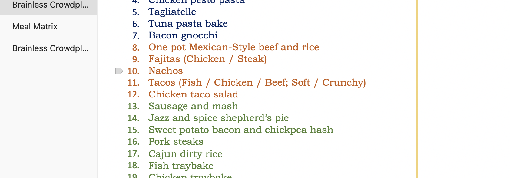 Using a Meal Matrix – Notes From My Day